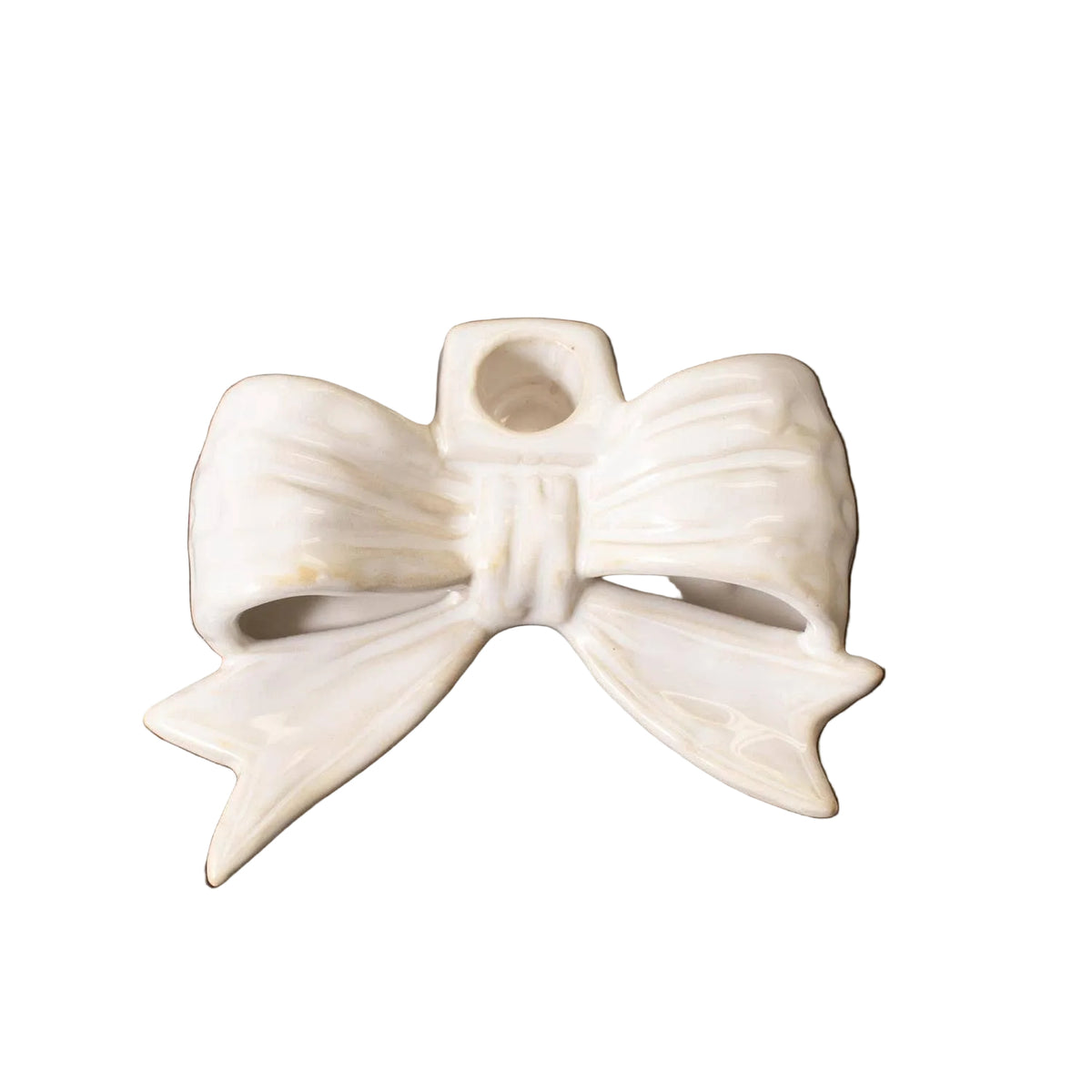 White Ceramic Bow Taper Holder — Haven Haus Co