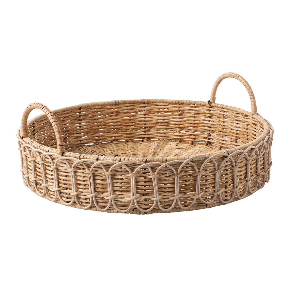 Provence Rattan Whitewash Round Tray DISPLAY — Haven Haus Co